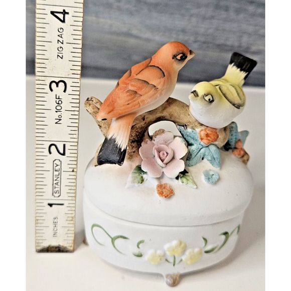 Lefton | Accents | Vintage Lefton Trinket Box W Lid Red Yellow Birds On ...